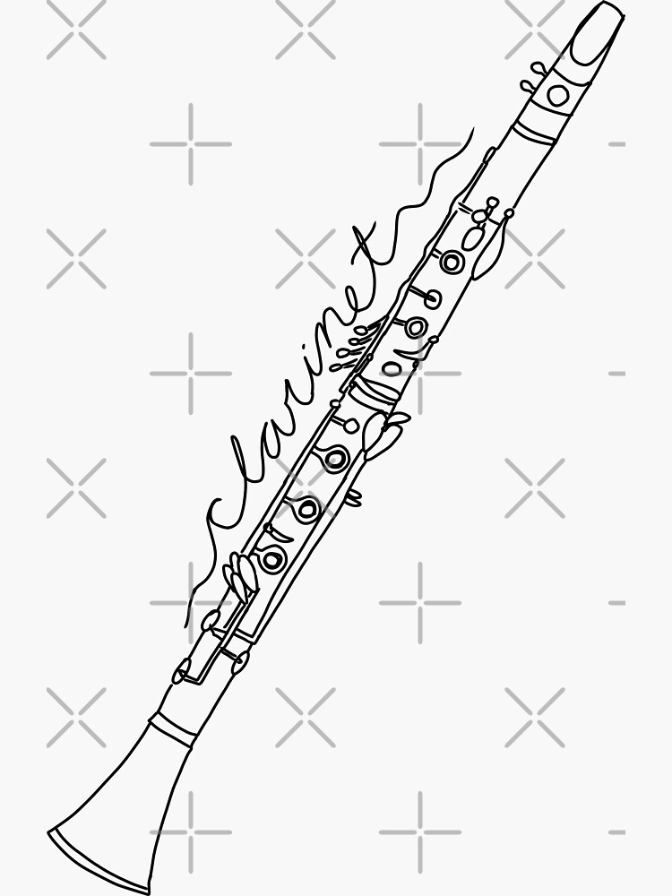 "Black and White Clarinet Line Art With Cursive" Sticker for Sale by ...