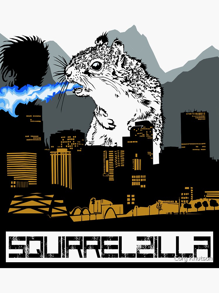 "SQUIRRELZILLA, The Biggest Distraction of the 21st Century" Sticker by themammothshop | Redbubble