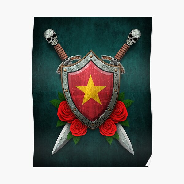 "Vietnamese Flag on a Worn Shield and Crossed Swords" Poster for Sale ...