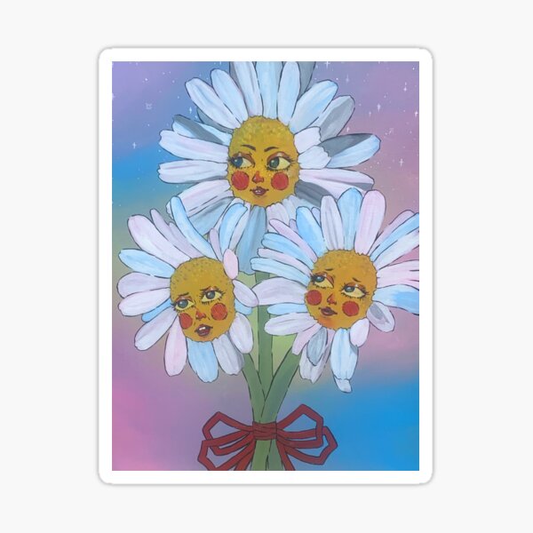 "crazy daisies - acrylic painting" Sticker by bailey-kayeart | Redbubble