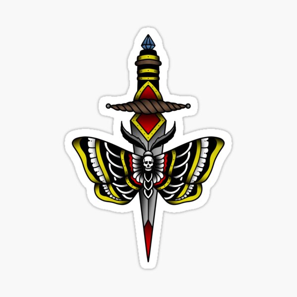 "Traditional Death Moth Dagger Tattoo" Sticker for Sale by Night-Sky ...