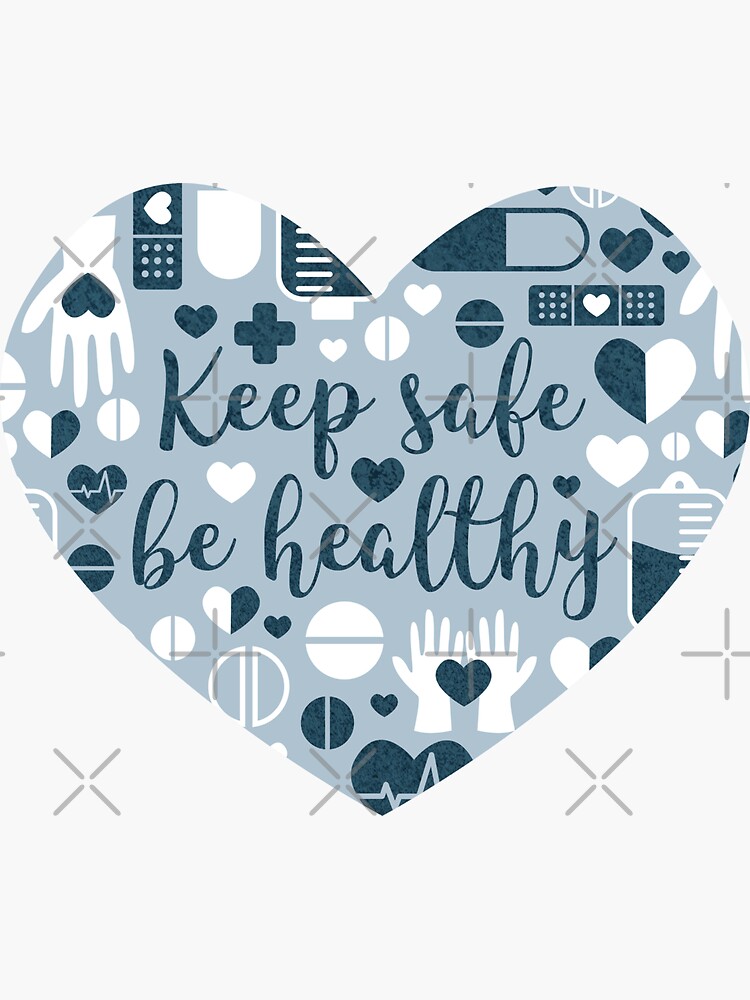 "Keep safe be healthy // pastel blue background navy blue and white ...