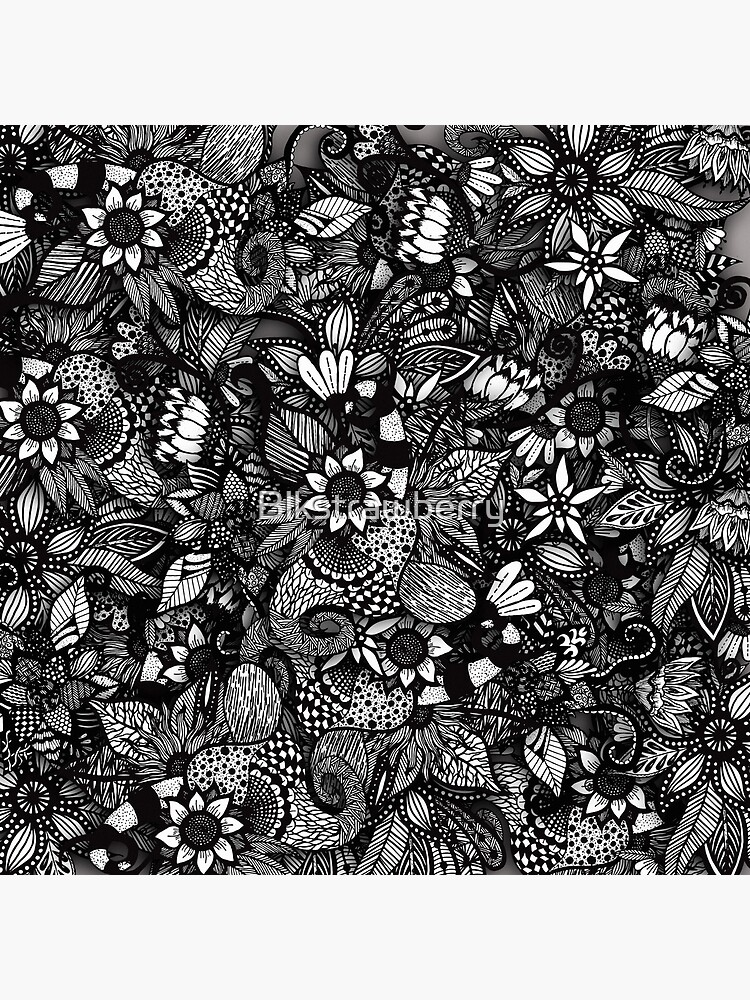 "Modern Black & White Drawn Floral Collage" Poster by Blkstrawberry ...