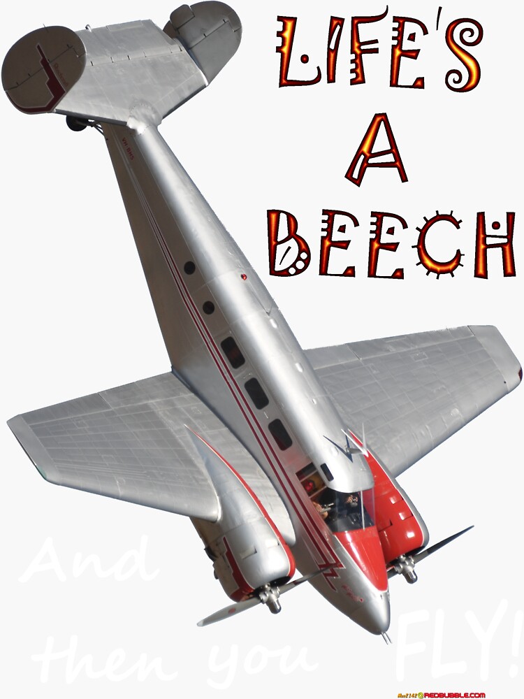 "Life's A Beech -D18 VH-BHS banked AMENDED" Sticker by muz2142 | Redbubble