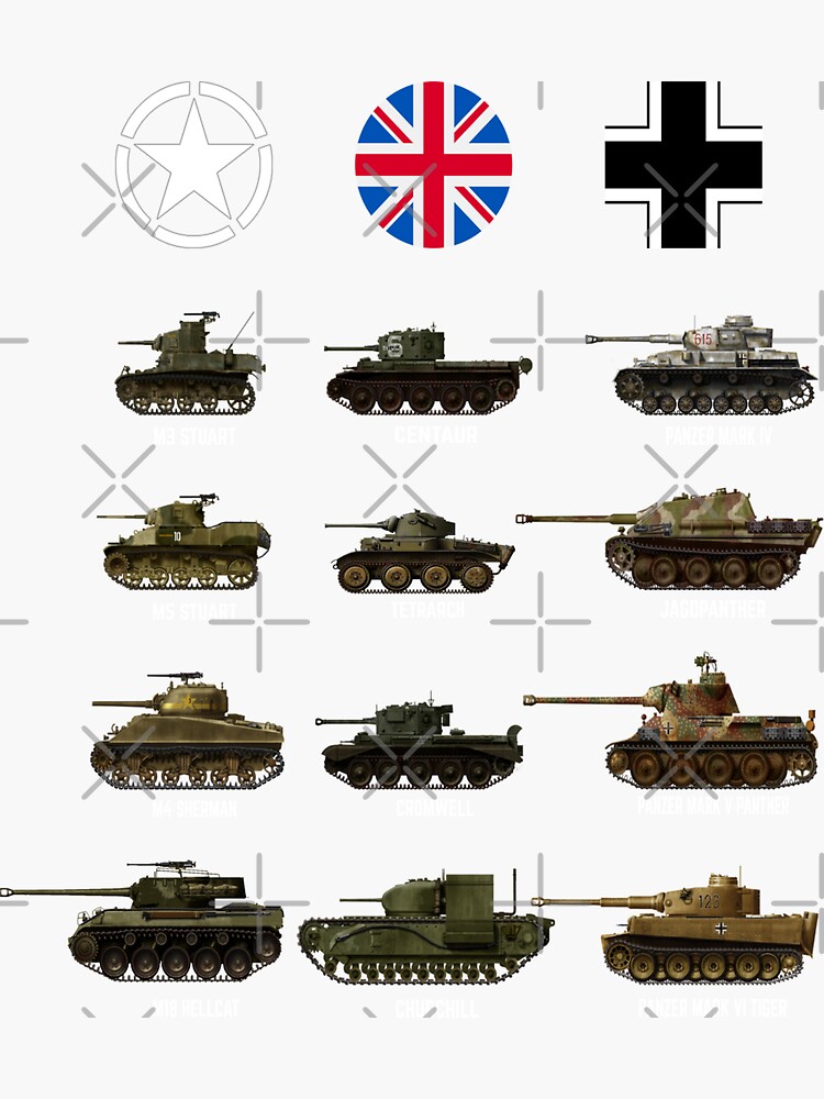 "WW2 Tanks American British German" Sticker for Sale by Onetonsoup22 ...