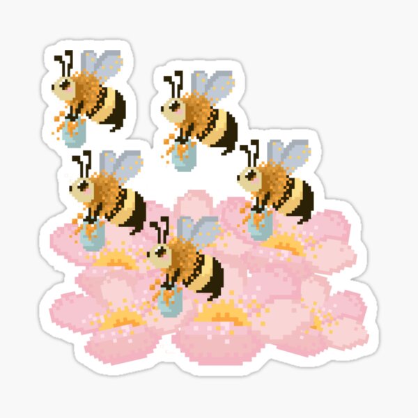 "Pixelated Bees taking honey from flowers" Sticker for Sale by ...
