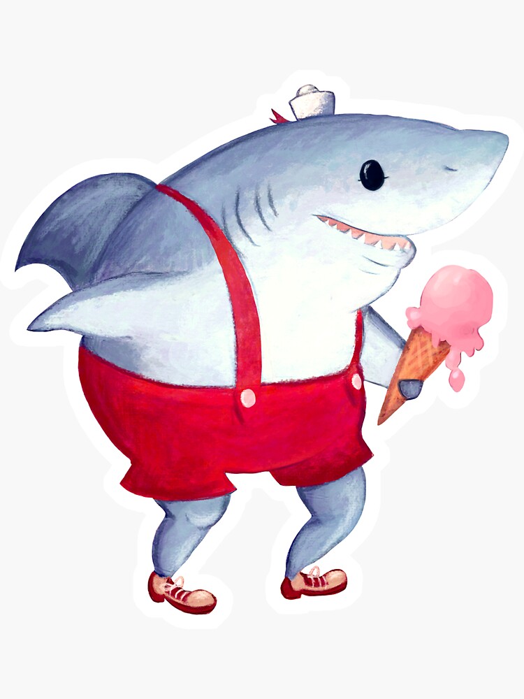 "Great White Shark with Ice Cream" Sticker for Sale by dweebsville ...