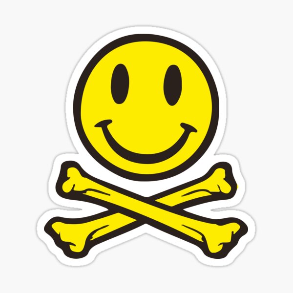 "Acid house smile face with crossed bones. For ravers!" Sticker for ...