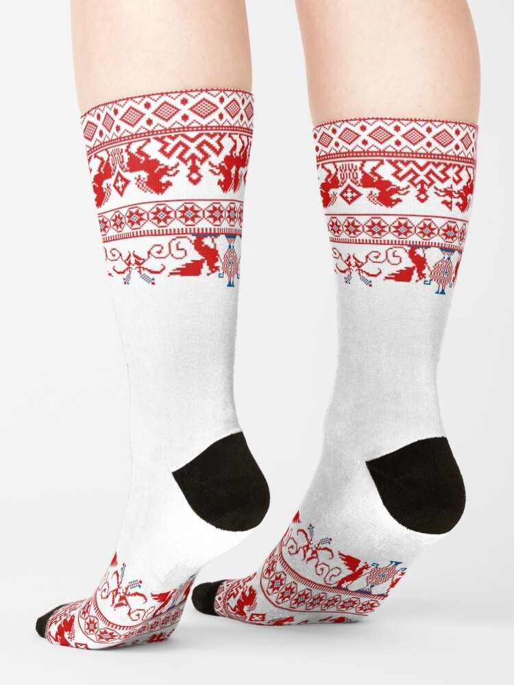 Red russian traditional ornament Socks for Sale by Oxanashekh Redbubble