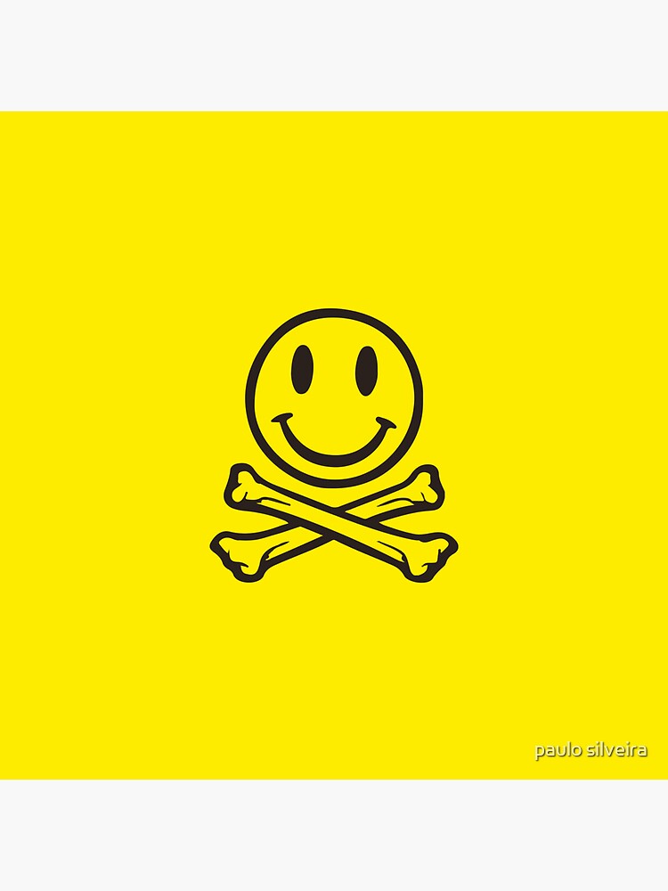 "Acid house smile face with crossed bones. For ravers and techno djs ...