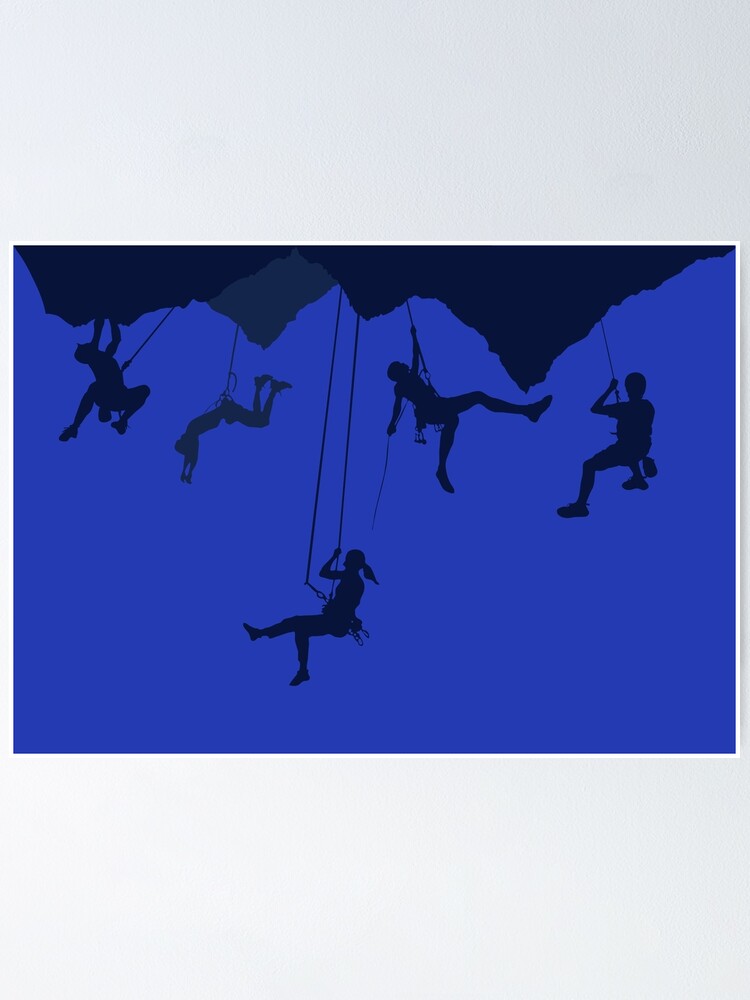 "Rock Climbing Blue Abseiling Silhouette Design" Poster for Sale by ...