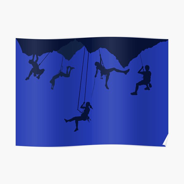 "Rock Climbing Blue Abseiling Silhouette Design" Poster for Sale by ...
