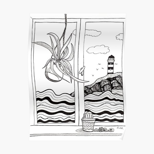 "Ocean View Line Drawing" Poster by Sandraartist | Redbubble