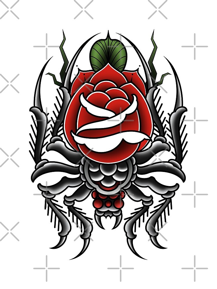 "Spider with rose, traditional tattoo" Drawstring Bag for Sale by ...