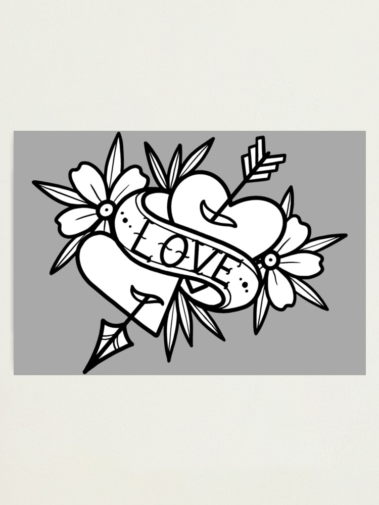 Love Old School Tattoo Style Original On Grey Photographic Print By