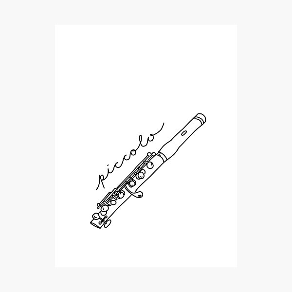 "Black and White Piccolo Line Art With Cursive" Photographic Print for ...