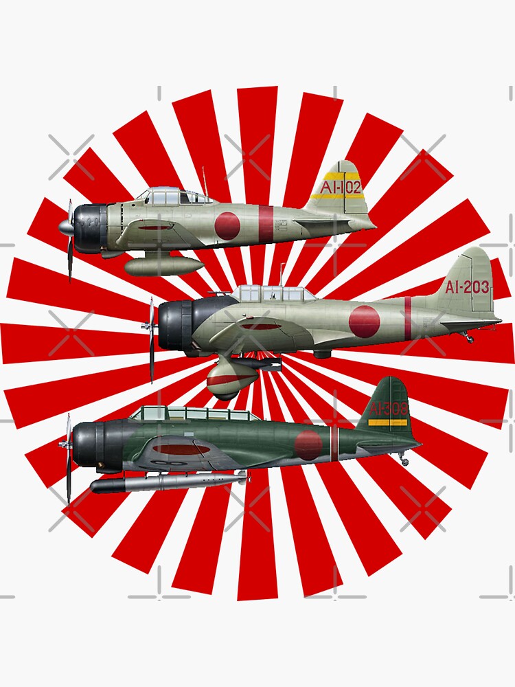 "WW2 Warbirds Warplanes A6M2 Zero D3A1 Val B5N2 Kate" Sticker by ...