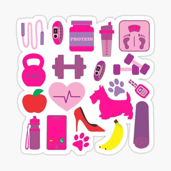 "Cute Pink and Purple Girly Gym Icons" Sticker by NEEC24984 | Redbubble