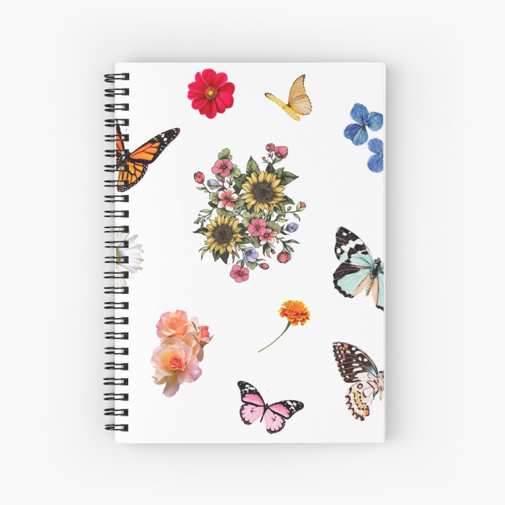 "flowers and butterflies sticker pack " Spiral Notebook for Sale by ...