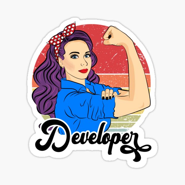 "Developer Vintage Retro Strong Woman Programmer" Sticker by ZNOVANNA ...