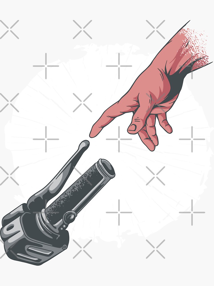 "God creating motorcycle" Sticker for Sale by DerSenat | Redbubble