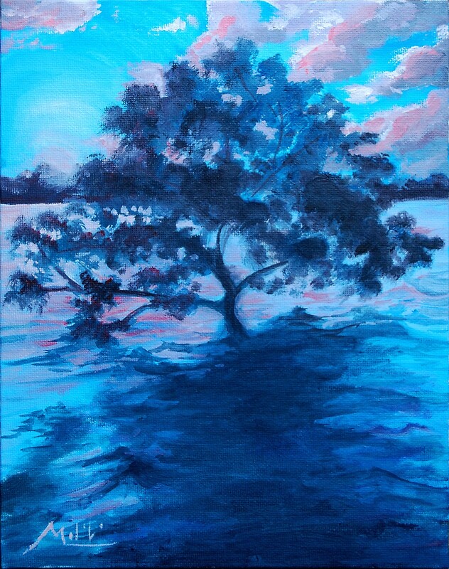 "Tree in the ocean oil painting" by Mark Malinowski | Redbubble