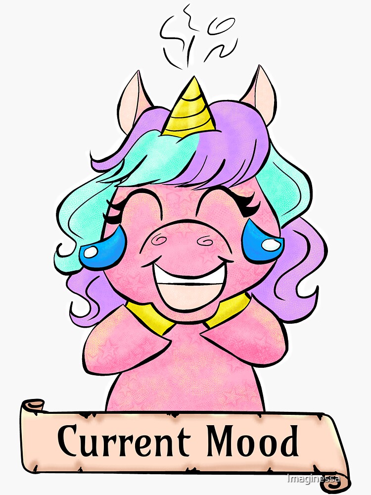 "Unicorn Current Mood: Cry Laughing" Sticker by Imaginessa | Redbubble