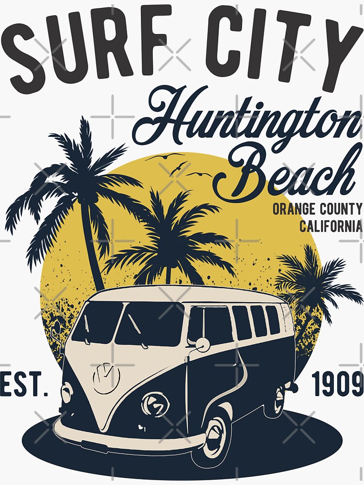 "Vintage Surf City Huntington Beach California Summer Gift " Sticker by ...