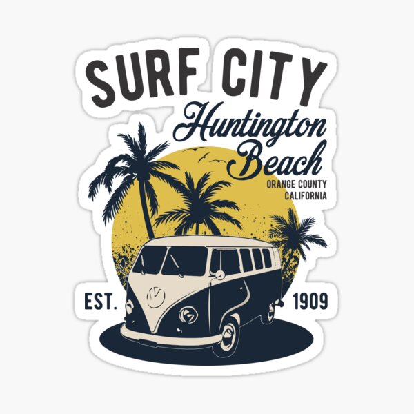 "Vintage Surf City Huntington Beach California Summer Gift " Sticker by ...