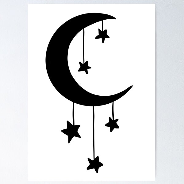 "Half Moon with Hanging Stars Doodle" Poster for Sale by SydneySells ...