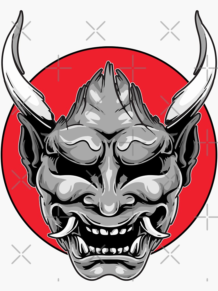 "Japanese Oni Ghost Demon Mask Version1" Sticker by MotoringZen | Redbubble