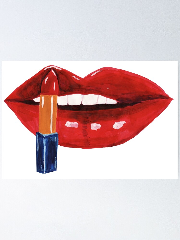 Póster «Labios rojos con ilustración de lápiz labial rojo.» de ...
