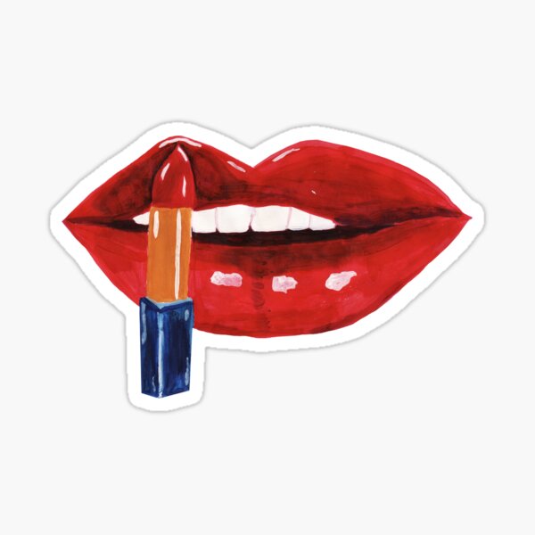 Pegatina «Labios rojos con ilustración de lápiz labial rojo.» de ...