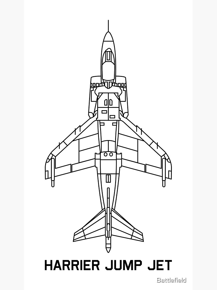 "Harrier Jump Jet VTOL Attack Aircraft Plane Blueprint Gift" Art Print ...