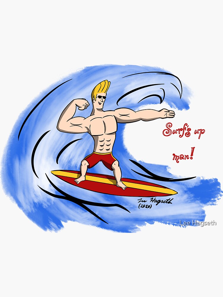 "Surf’s up with Johnny Bravo" Sticker by leehagseth | Redbubble
