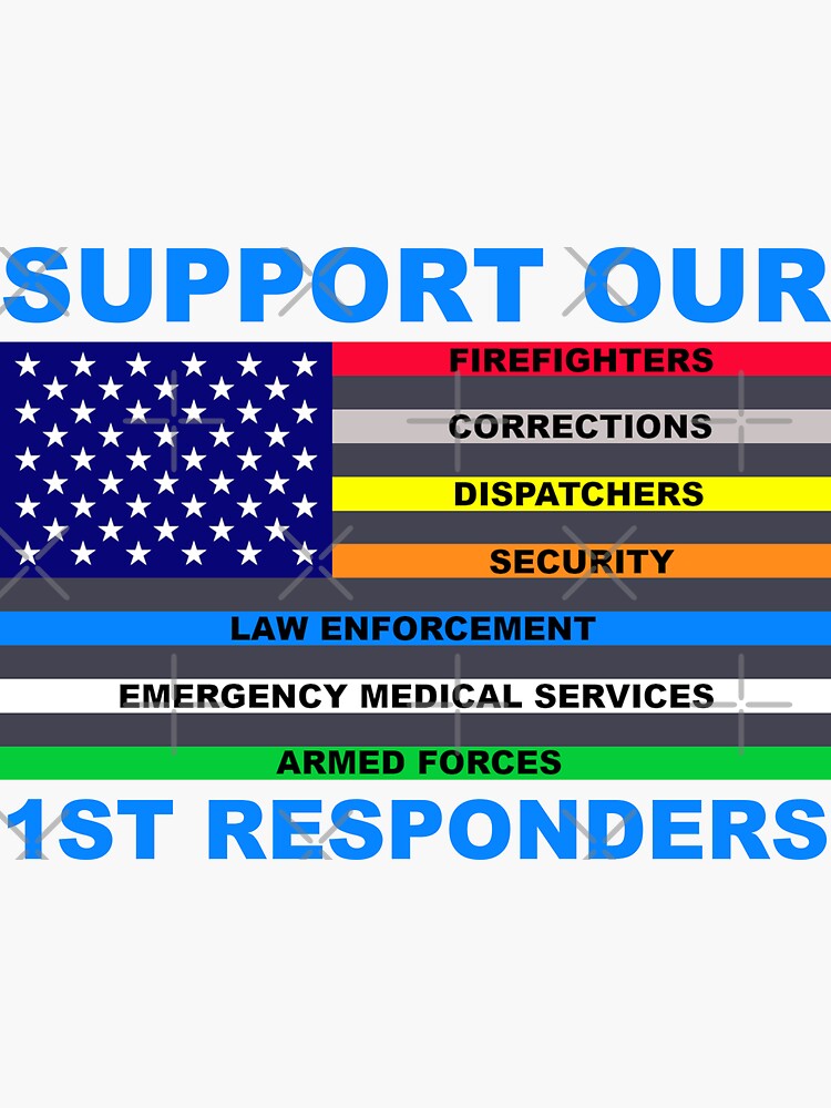 "Support Our 1st Responders, (Blue)" Sticker for Sale by CavemanArt ...