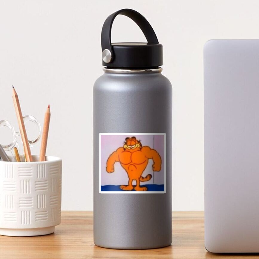 "Muscle Garfield" Sticker for Sale by moondreamer | Redbubble