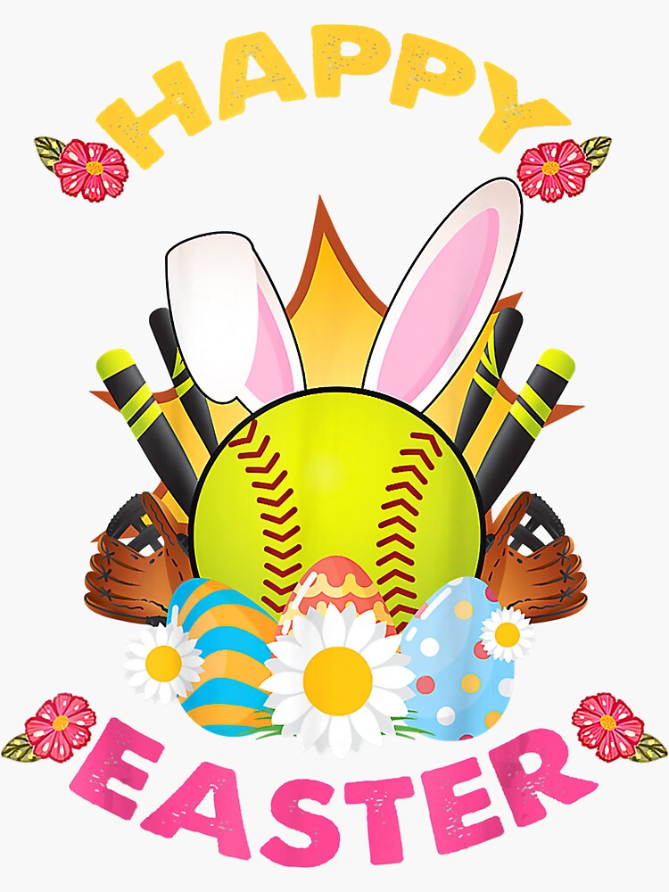 "Cute Softball Eggs Happy Easter Bunny Funny Softball Player Baller ...