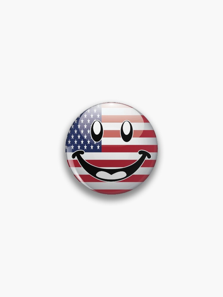 "America USA Flag Happy Face Smiley Emoji Button" Pin for Sale by ...