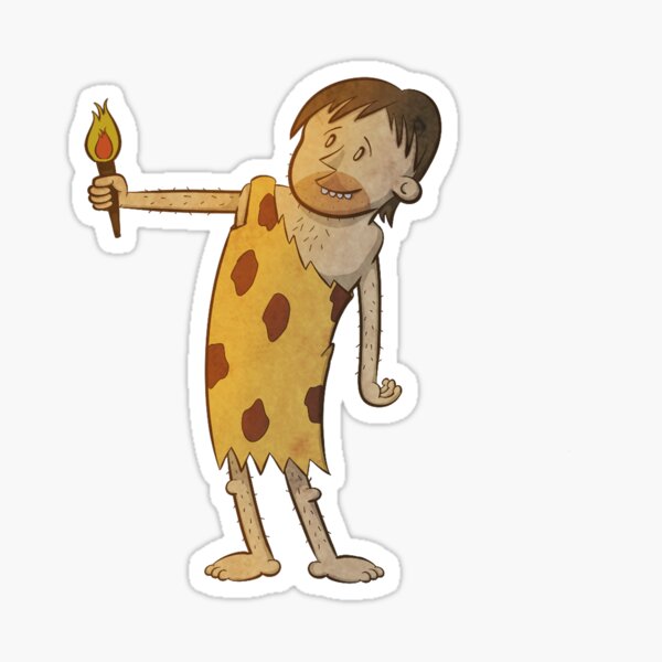 "Happy caveman with a torch" Sticker by nicbalpi | Redbubble