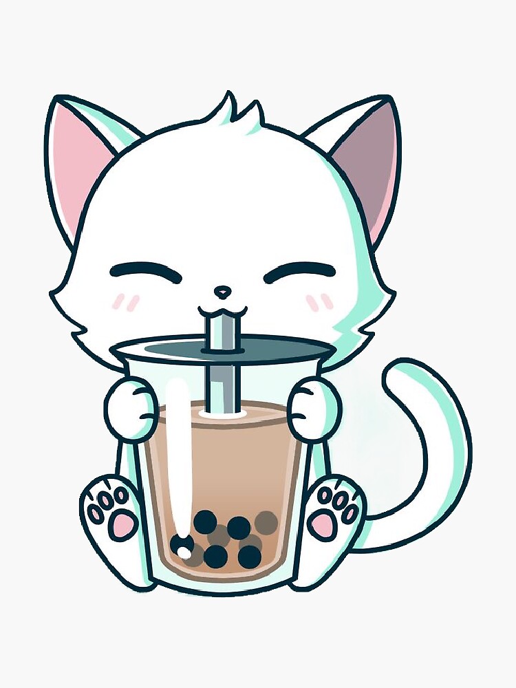 "Boba cat" Sticker for Sale by oceanaperture | Redbubble