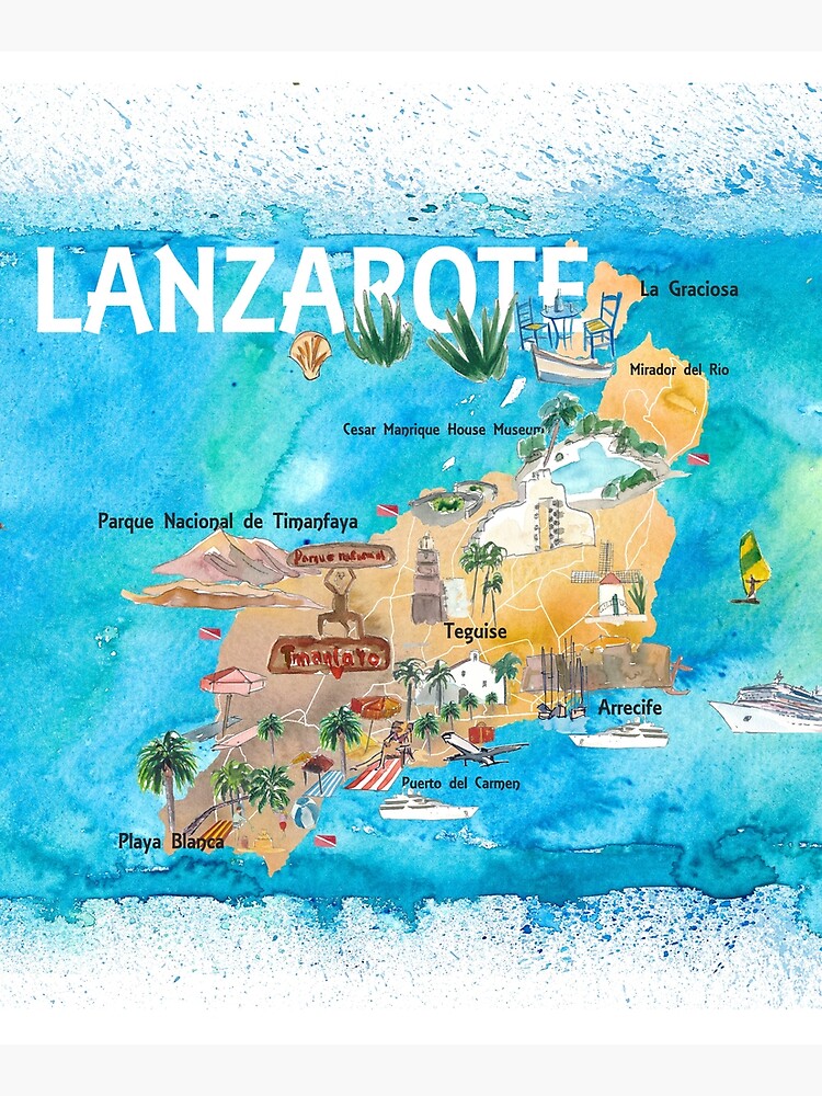 "Lanzarote Canarias Spain Illustrated Map with Landmarks and Highlights ...