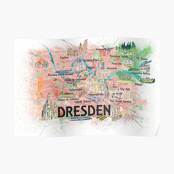 "Dresden Saxony Germany Illustrated Map with Main Roads Landmarks and ...