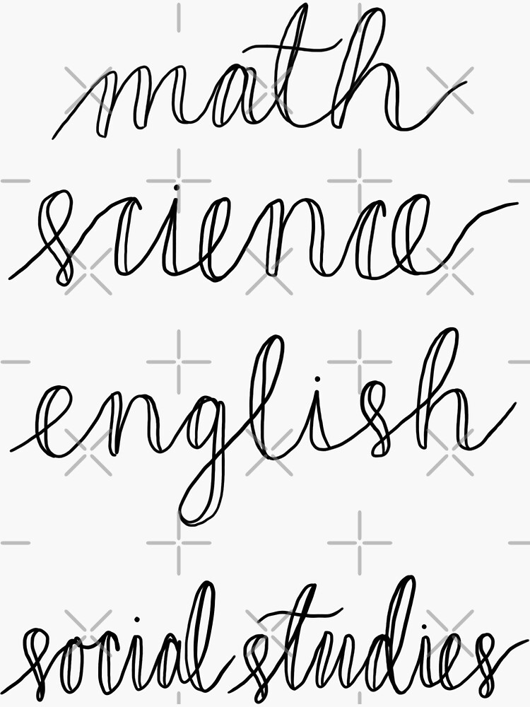 "Math, Science, English, Social Studies Cursive Class Label 4 Pack ...