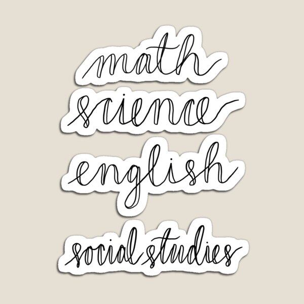 "Math, Science, English, Social Studies Cursive Class Label 4 Pack ...