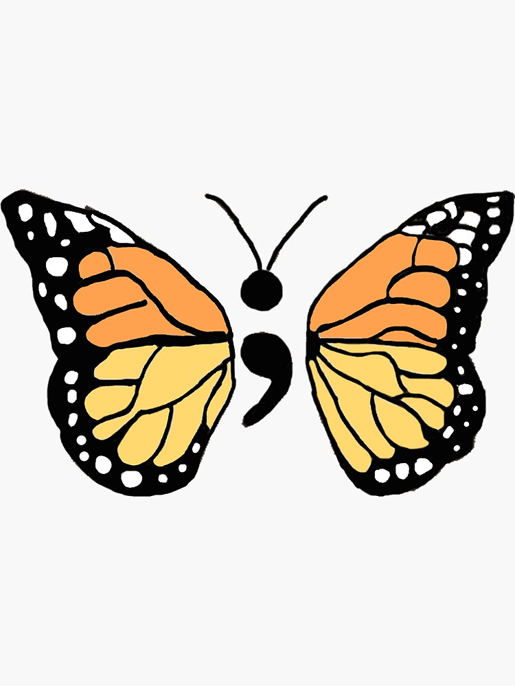 "Semicolon Monarch Butterfly" Sticker for Sale by doodleprojectco ...