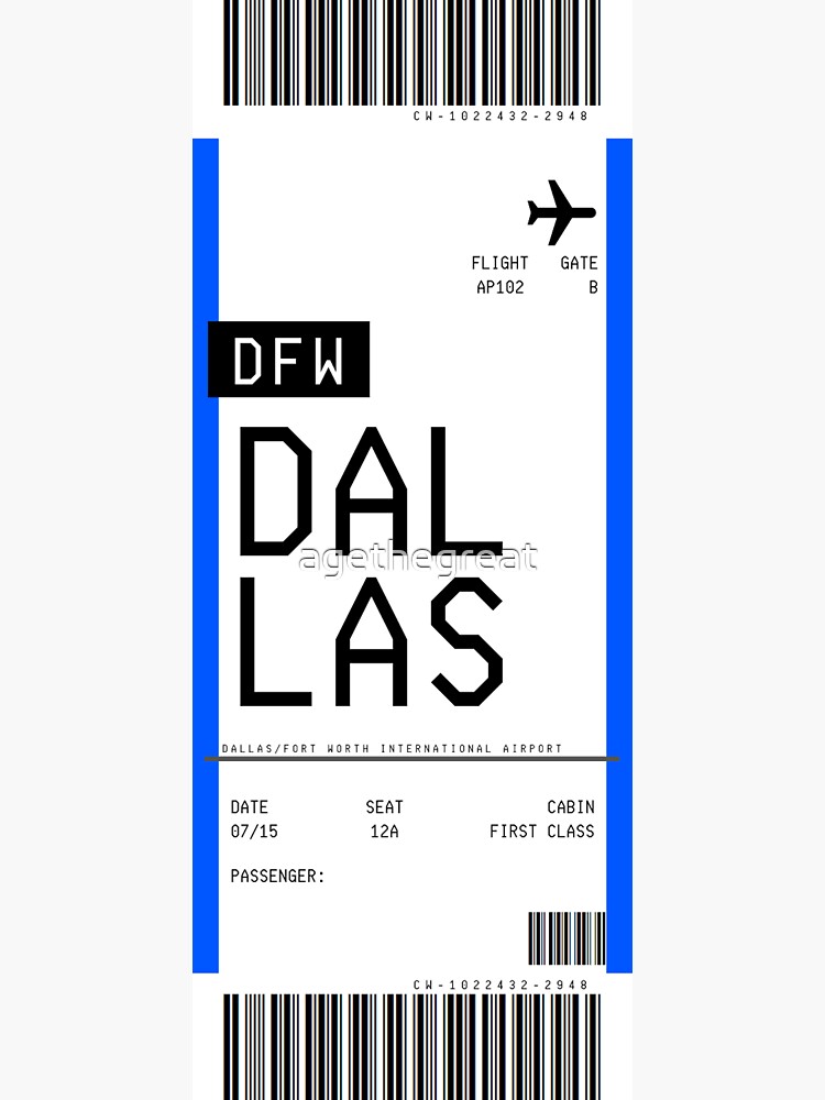 "Dallas Boarding Pass" Sticker for Sale by agethegreat | Redbubble