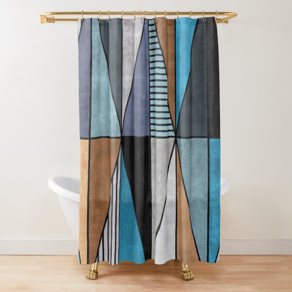 "Colorful Concrete Triangles - Blue, Grey, Brown" Shower Curtain for ...