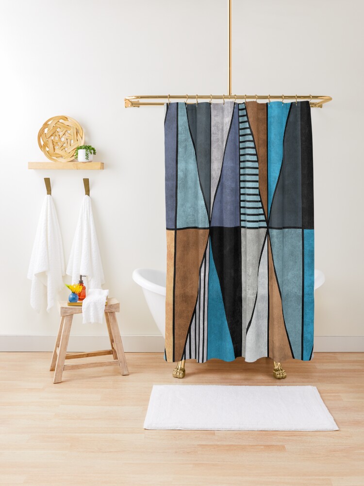 "Colorful Concrete Triangles - Blue, Grey, Brown" Shower Curtain for ...