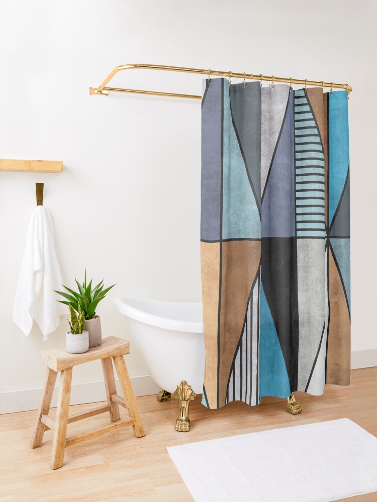 "Colorful Concrete Triangles - Blue, Grey, Brown" Shower Curtain for ...